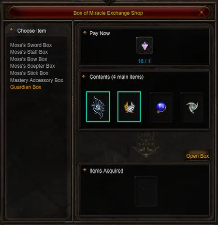 NPC Moss Guardian Box Option Mu Online